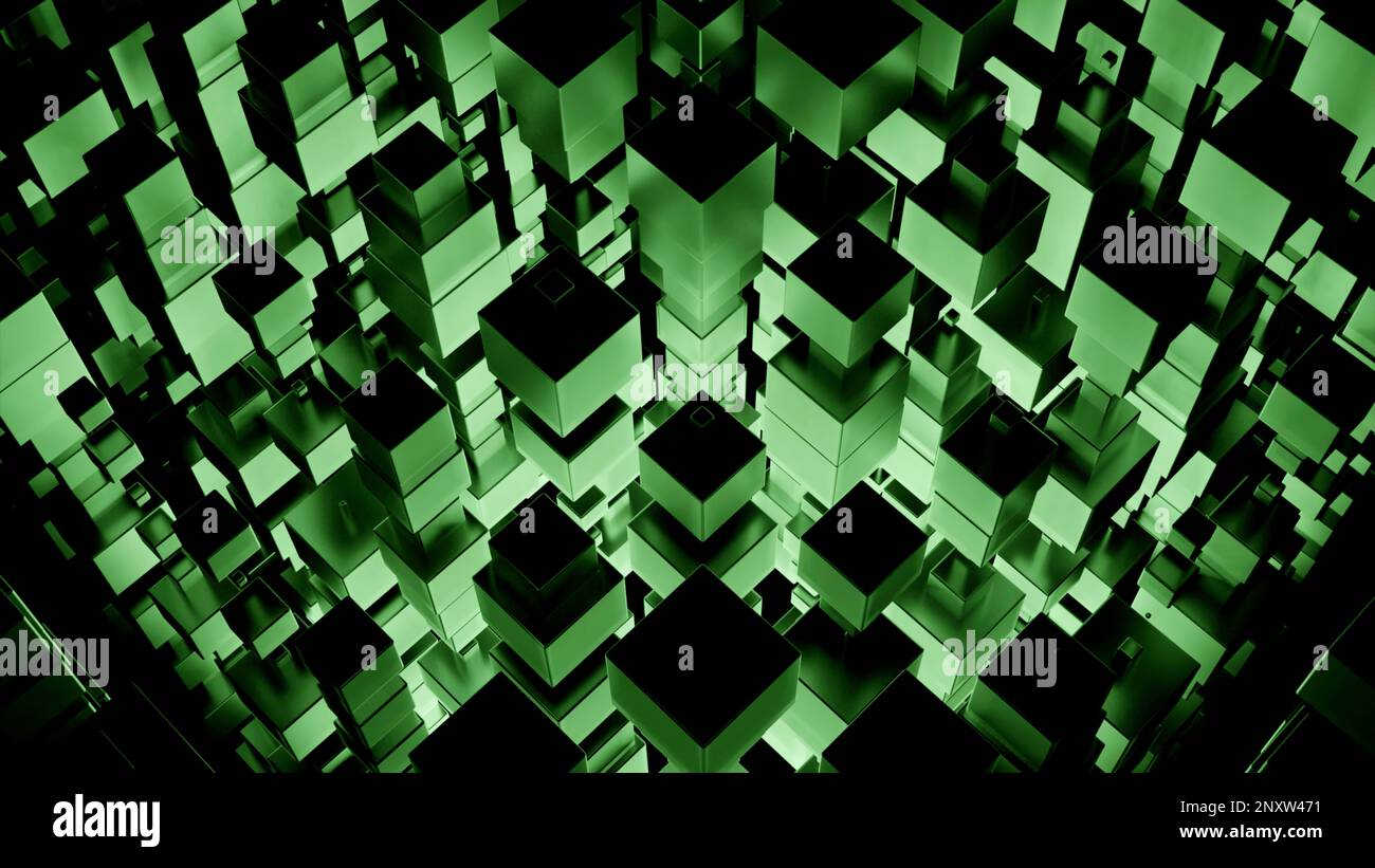 Abstract towers of cubes moving up and down. Design. Construction of ...