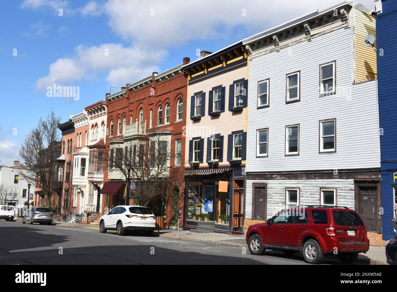 Hudson New York 24 Feb 2023 Looking Down Warren Street Street In