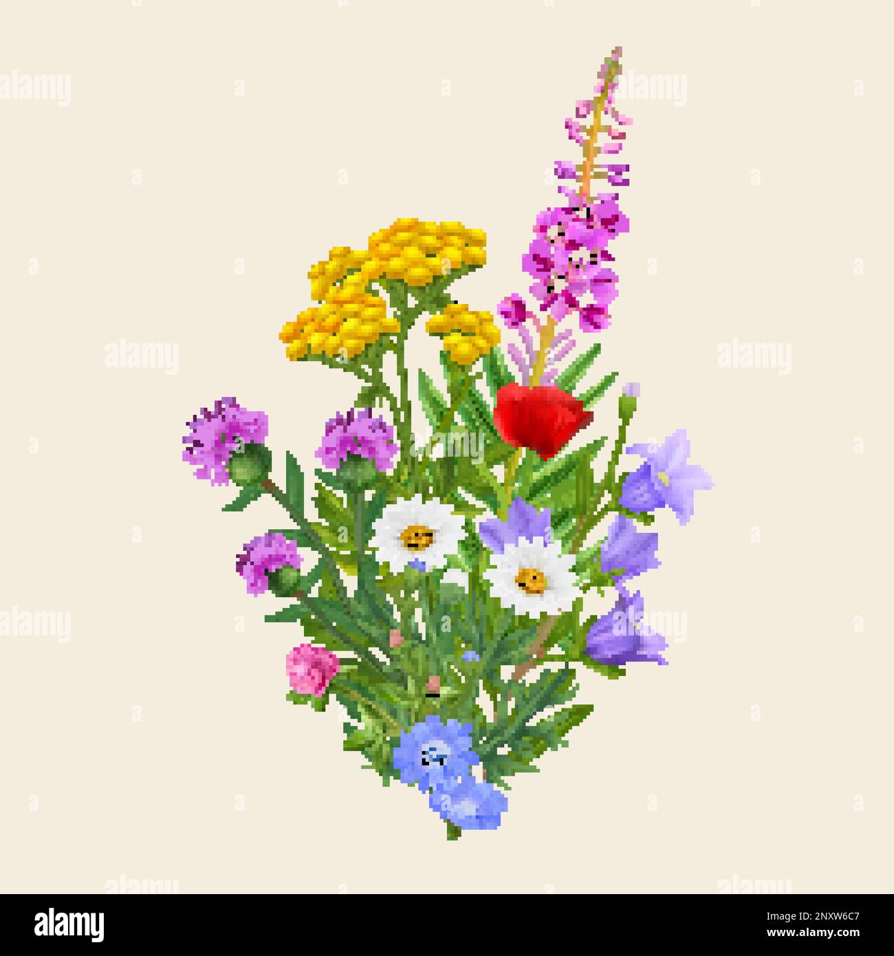 Realistic colorful wild flower bouquet on sepia background vector ...