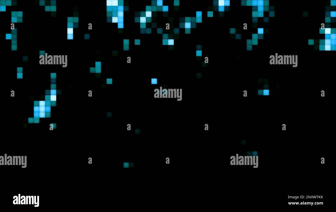 Pixelated pattern with blue shimmering squares slowly falling down ...