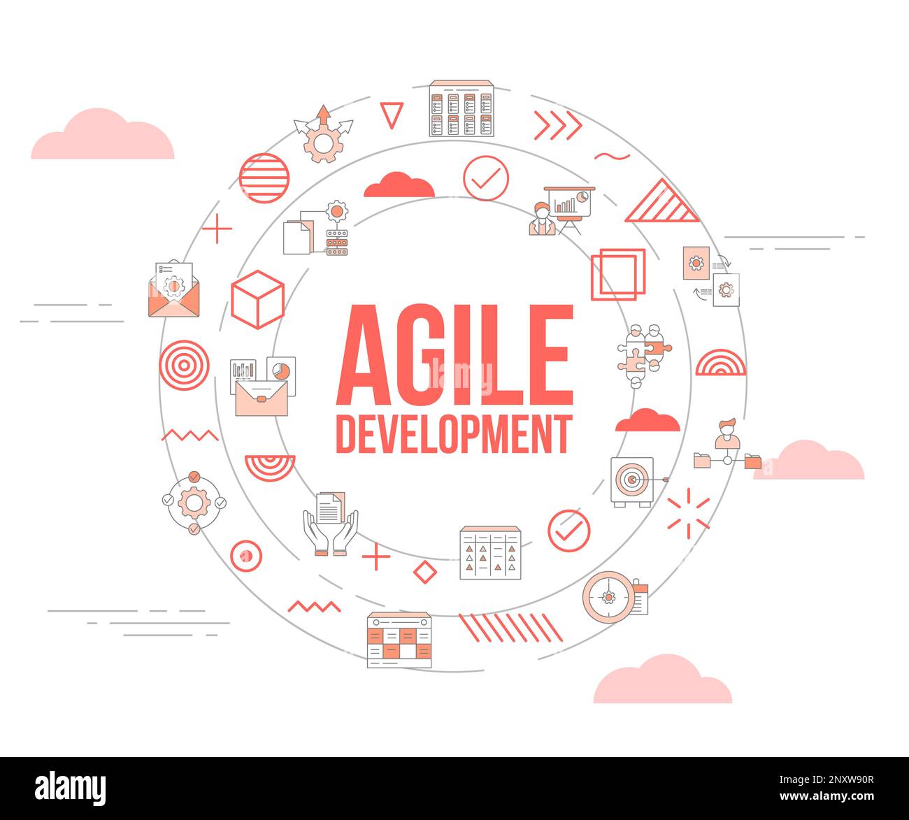 agile development concept with icon set template banner and circle round shape vector Stock ...