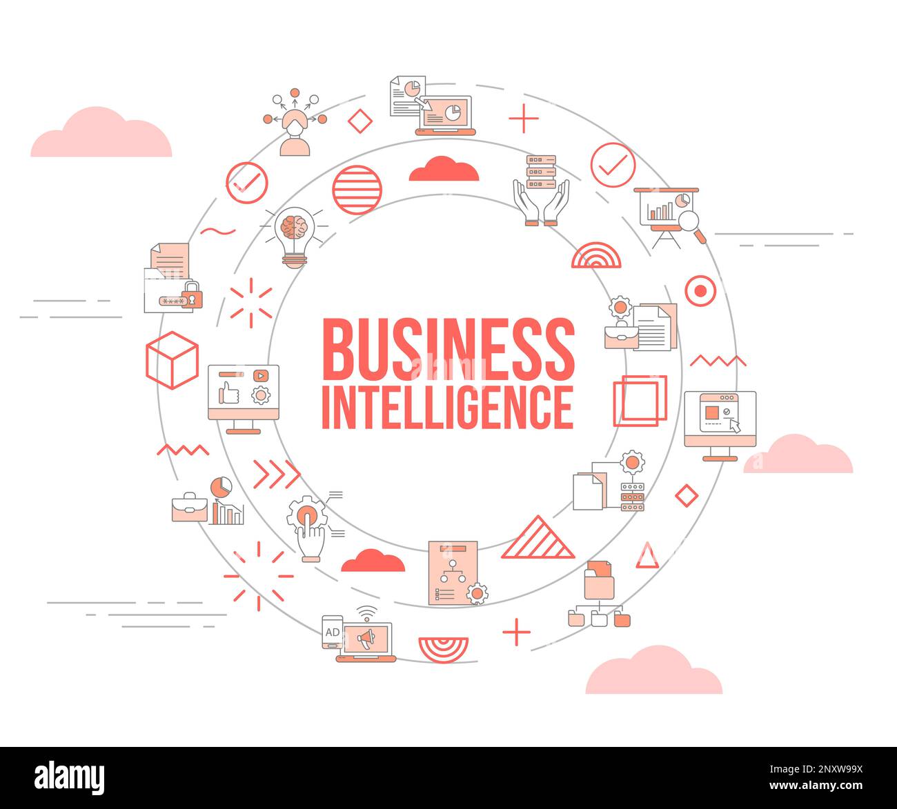 business intelligence concept with icon set template banner and circle ...