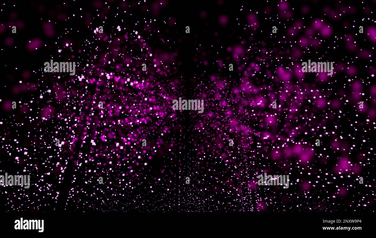 Pink cosmic background with flying particles. Design. Tiny small space ...