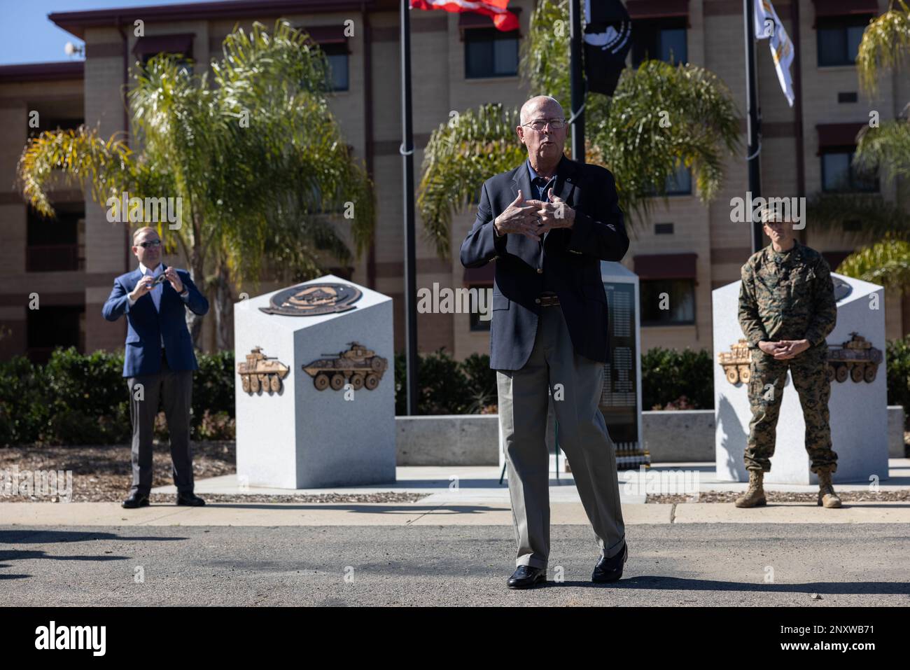 Retired U.S. Marine Col. Clifford Myers speaks to Marines from 1st ...