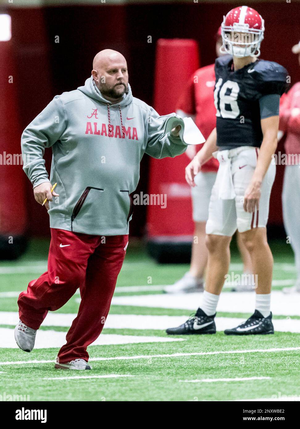 Alabama offensive coordinator Brian Daboll works the quarterbacks ...