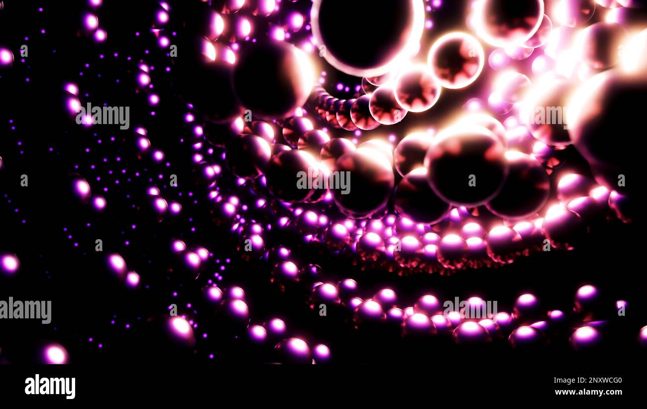 Fast rotating pink glowing beads bright background. Design. Tornado of ...