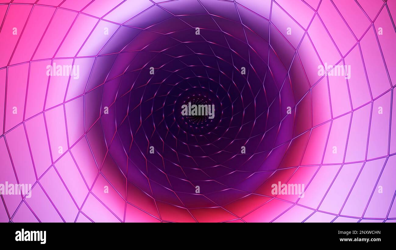 Pulsating light rings inside pink lined tunnel. Design. Hypnotic effect ...