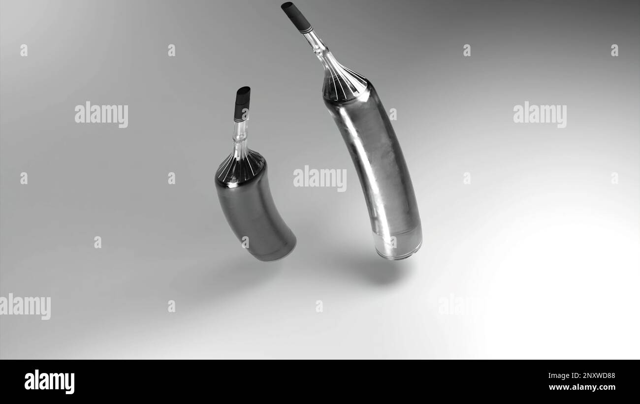 Abstract rotating bottles of white and red wine isolated on a pink ...