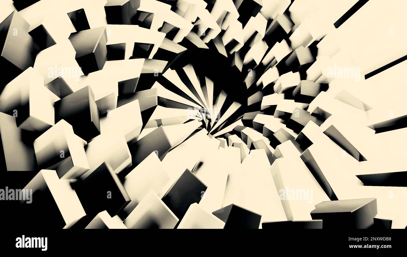 Dynamic monochrome pattern of 3D swirl of small 3d rectangles. Design ...