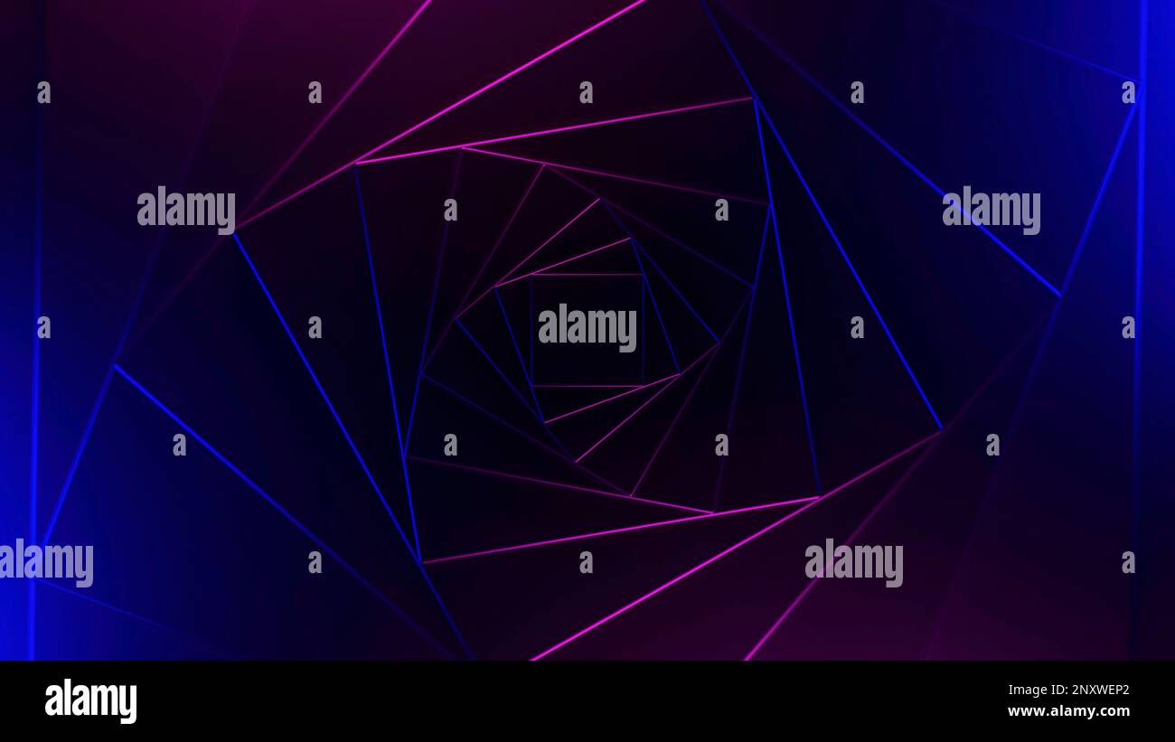 Endless square neon tunnel of rotating gradient silhouettes. Design ...