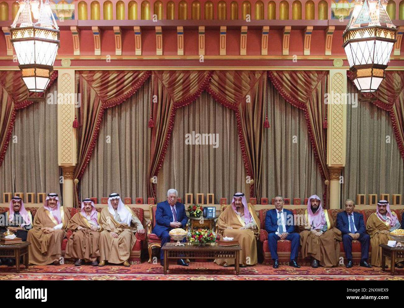 In this photo released by Al-Ekhbariya, Saudi King Salman, fifth right ...
