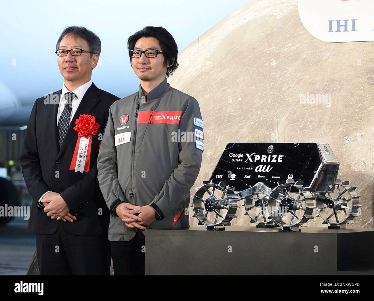 Japanese Lunar Exploration Team HAKUTO shows the rover model named as ...