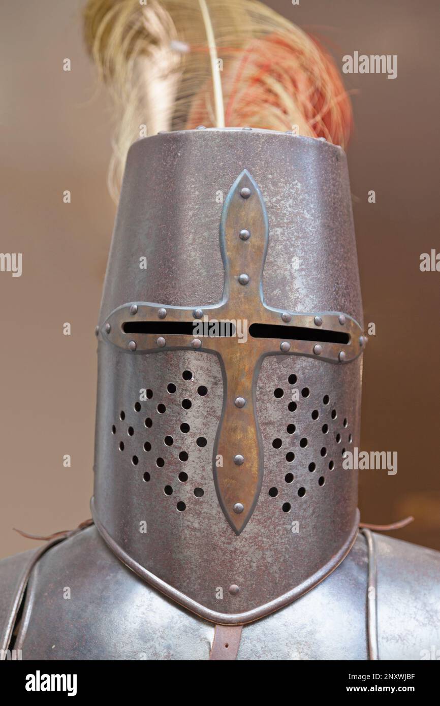 Close-up on a crusader great helm Stock Photo - Alamy