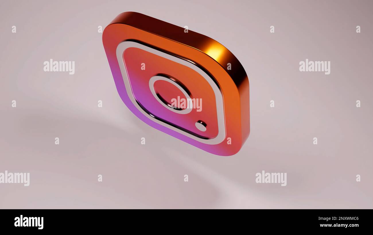 Abstract Instagram icon rotating isolated on a beige background. Design ...