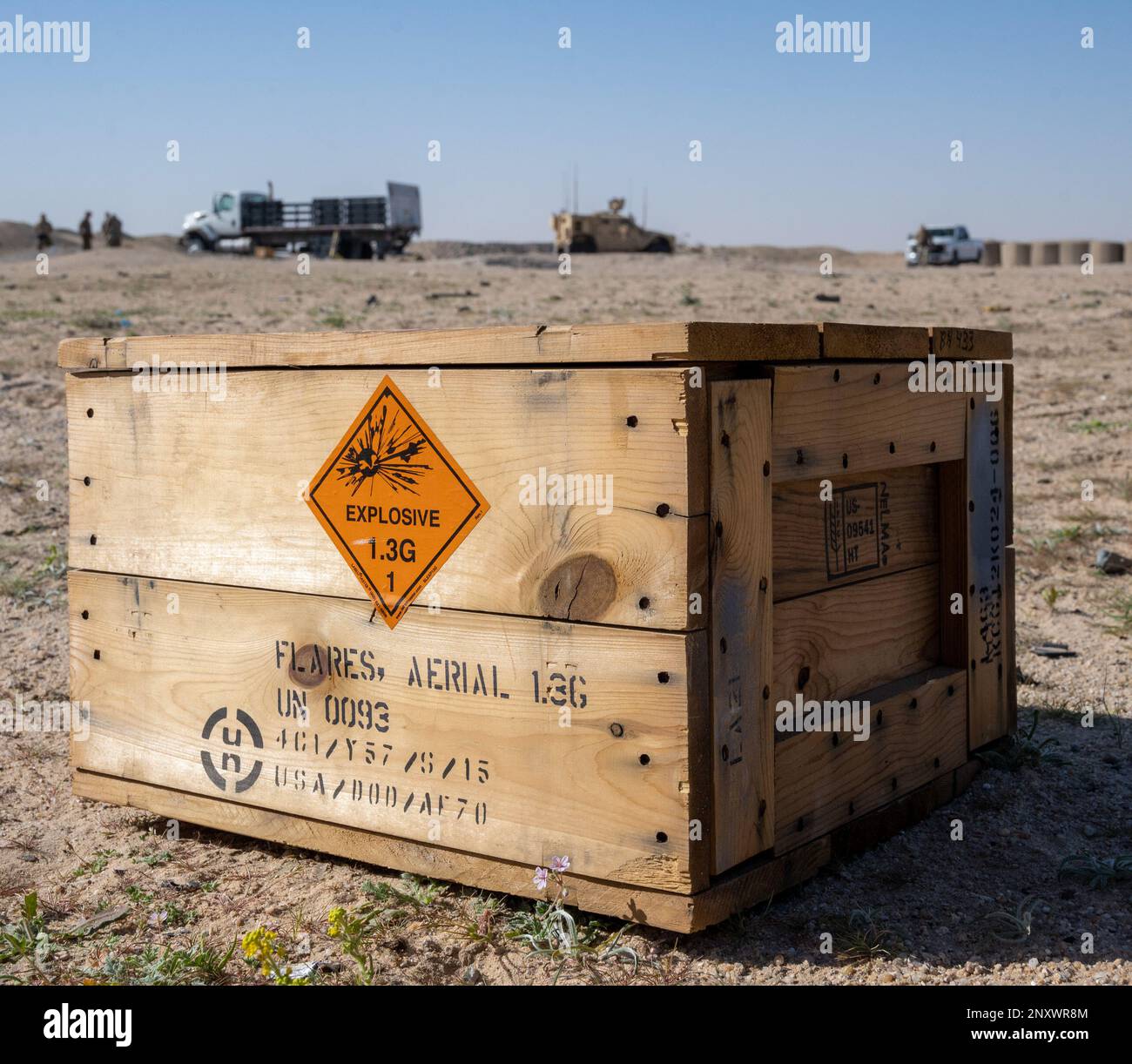 A box of demolition materials is set aside before Explosive Ordnance ...