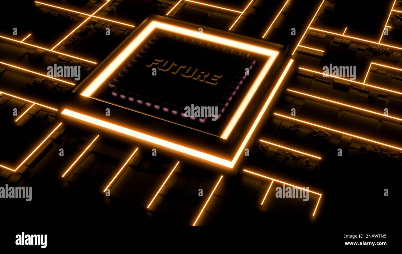 Abstract visualization of future digital technologies. Design. Glowing ...