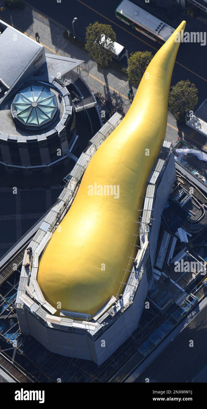 An aerial photo shows the refurbishment work of "The Asahi flame ...