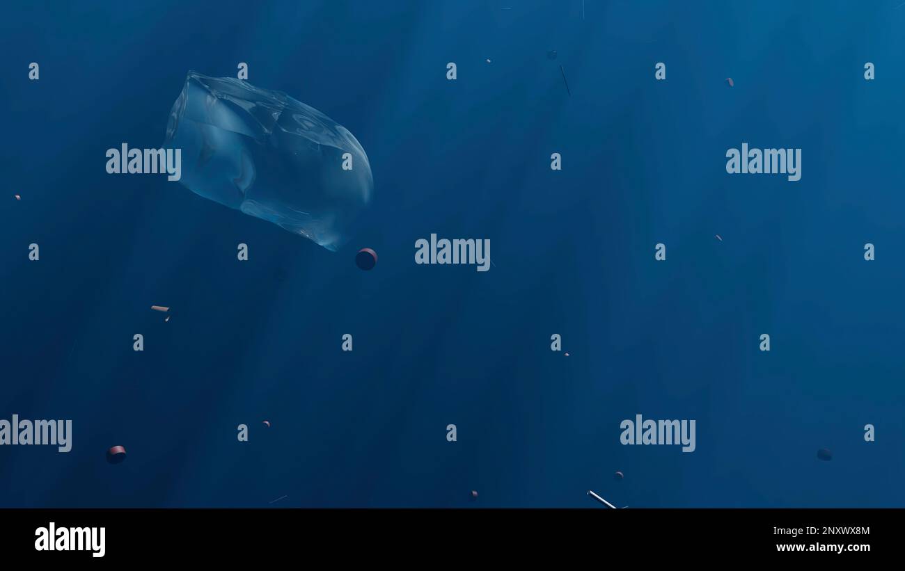 Abstract underwater background of micro plastics making danger for ...