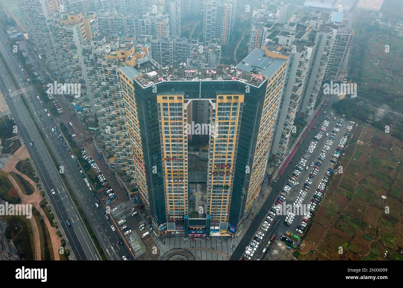Aerial view of a 35-storey residential apartment building, which is the ...