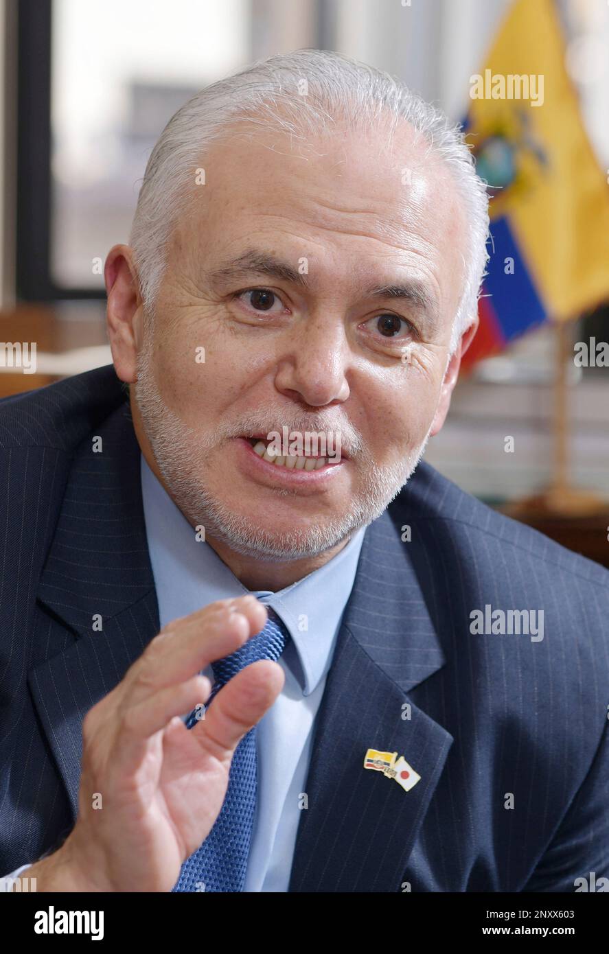 Jaime Barberis, the Ecuador's Ambassador to Japan, speaks during an ...