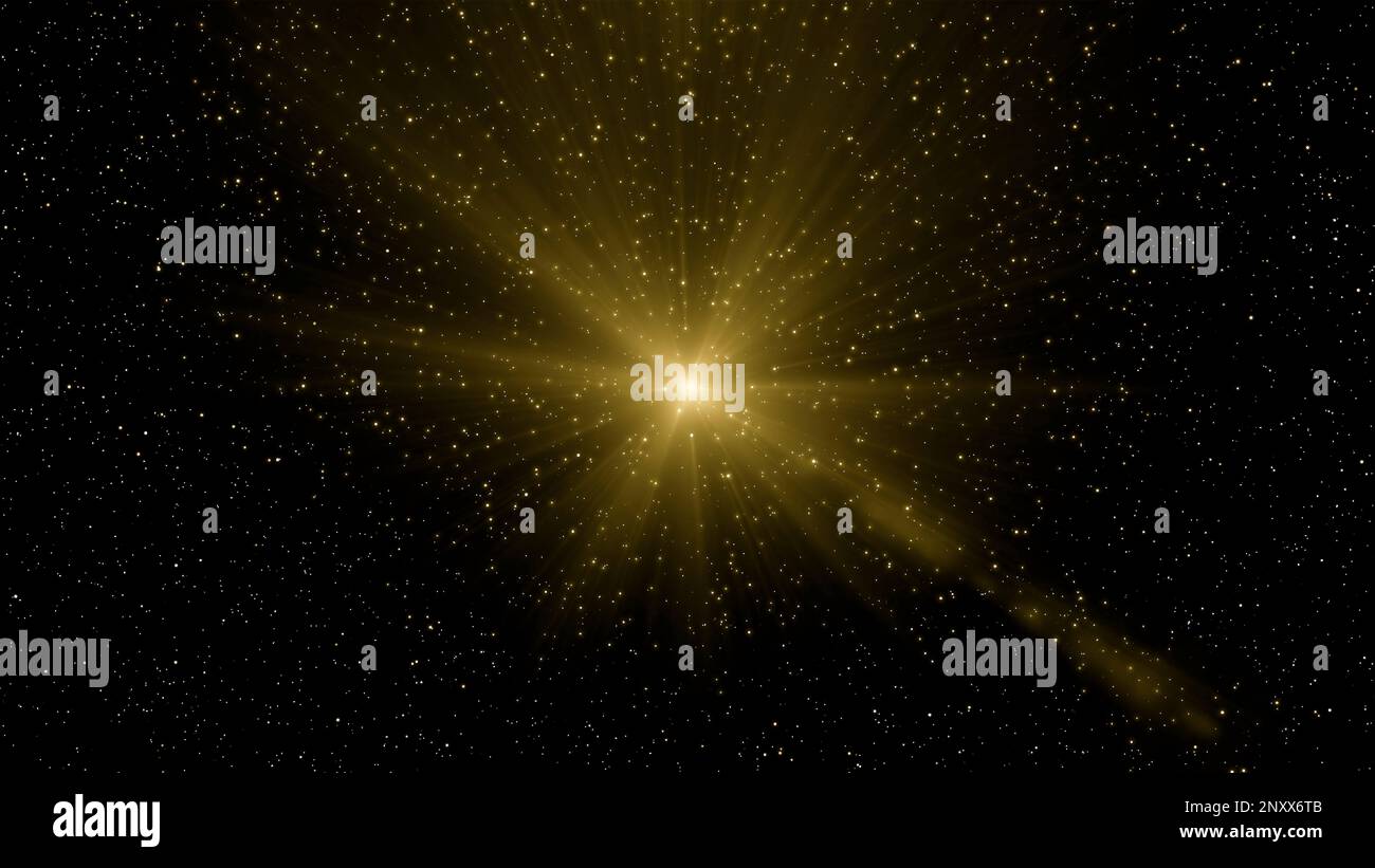 Abstract yellow lonely star in outer space. Motion. Glowing bright ...