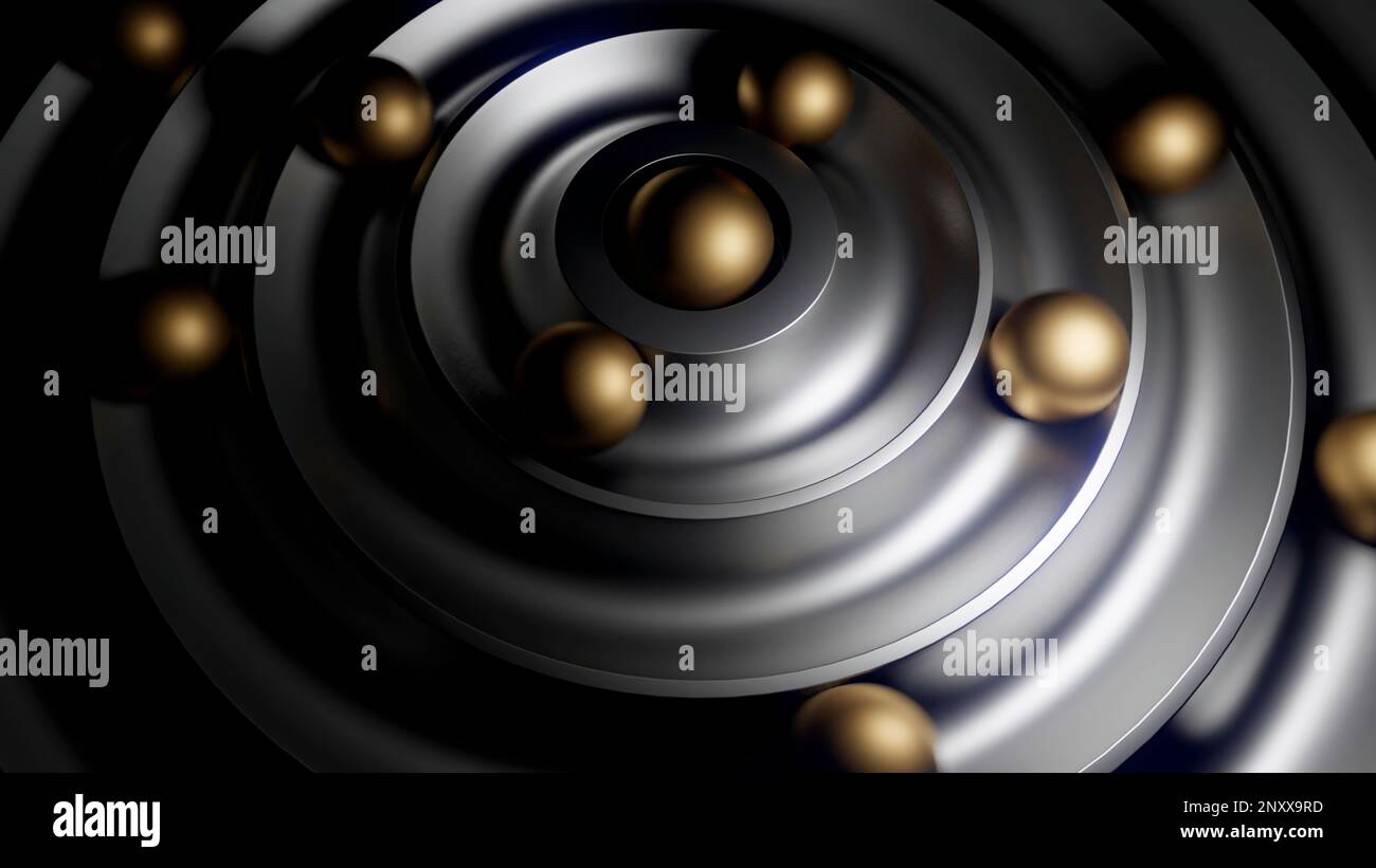 Small balls rolling through swirl maze viewed from top. Design ...