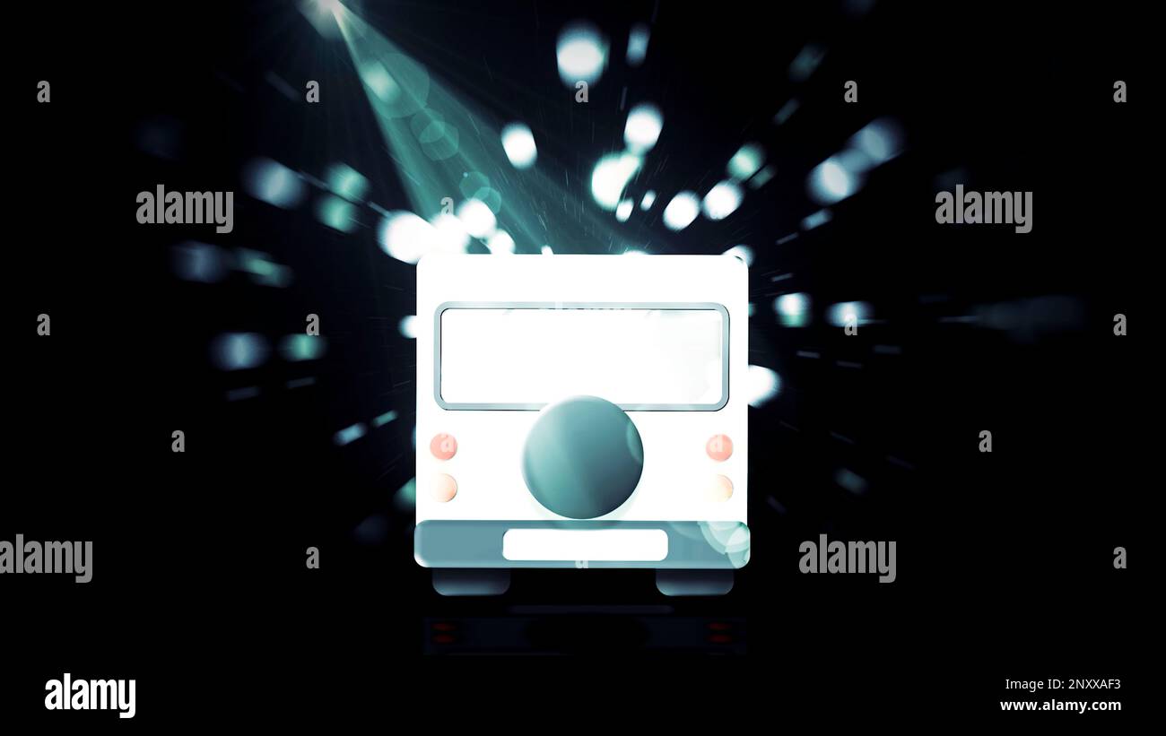 Cartoon 3d bus, rear view. Motion. Driving party bus on the background ...