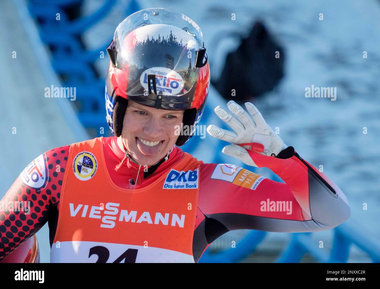 Canada's Alex Gough, celebrates her second place finish in the women's ...
