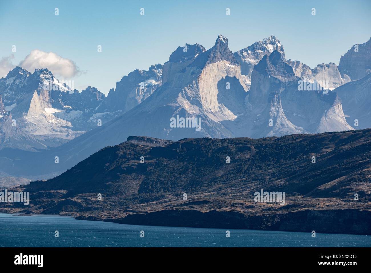Lake Toro and snowy mountains of Torres del Paine National Park in ...
