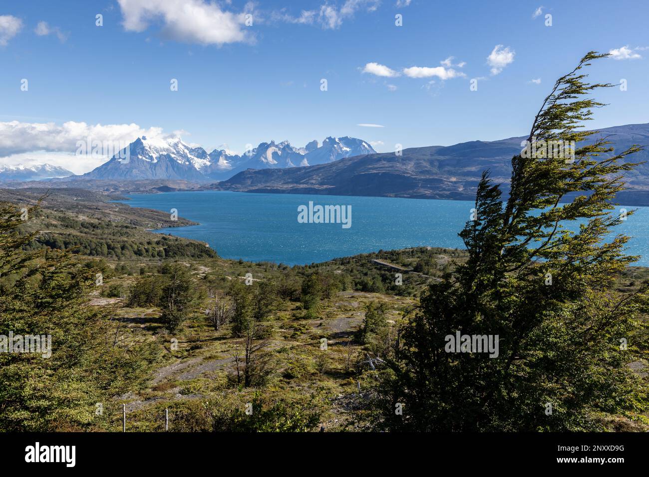 Lake Toro and snowy mountains of Torres del Paine National Park in ...
