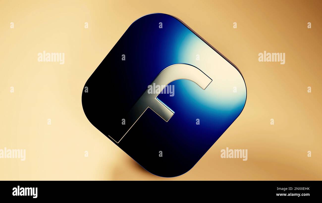 Abstract Facebook icon rotating isolated on a beige background. Design ...