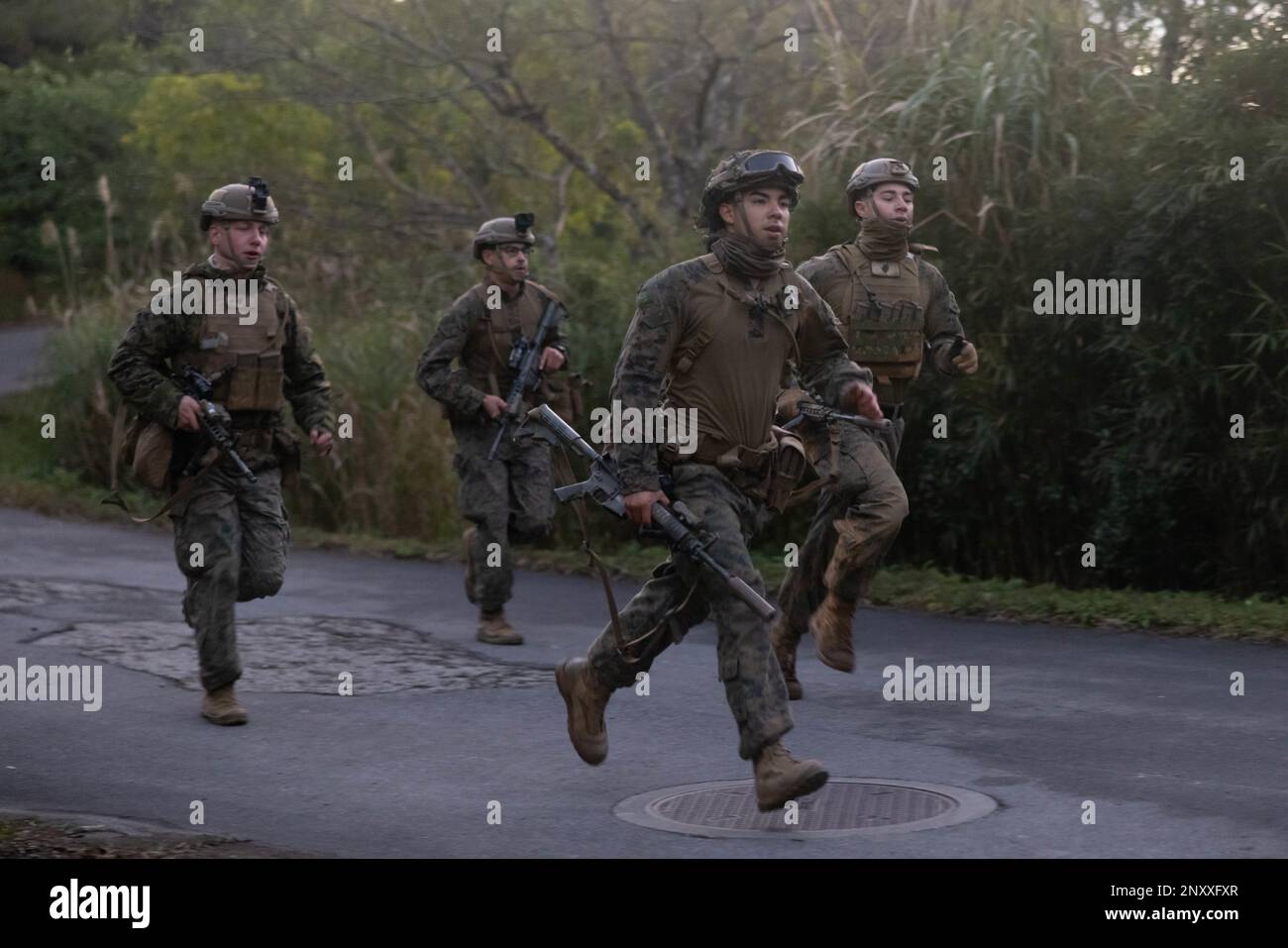 U.S. Marines with 3d Marine Division move through an endurance course ...