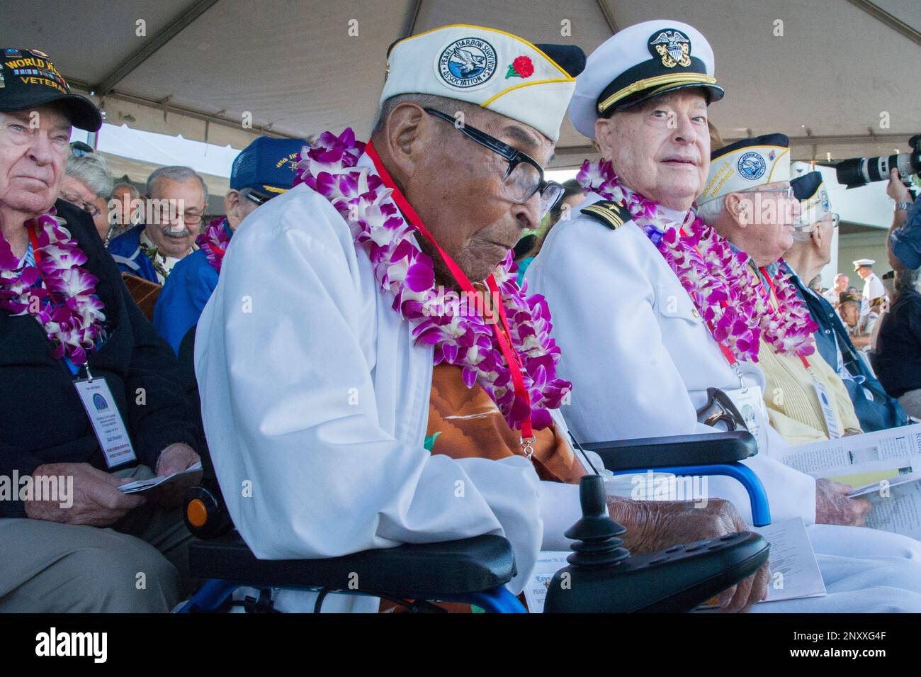 Raymond Chavez, left, 105, and Louis Conter before ceremonies at the ...