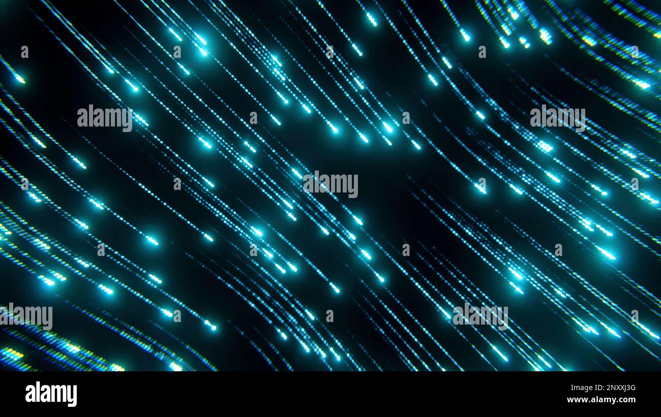 Abstract flow of sparkling particles like falling stars over black sky ...