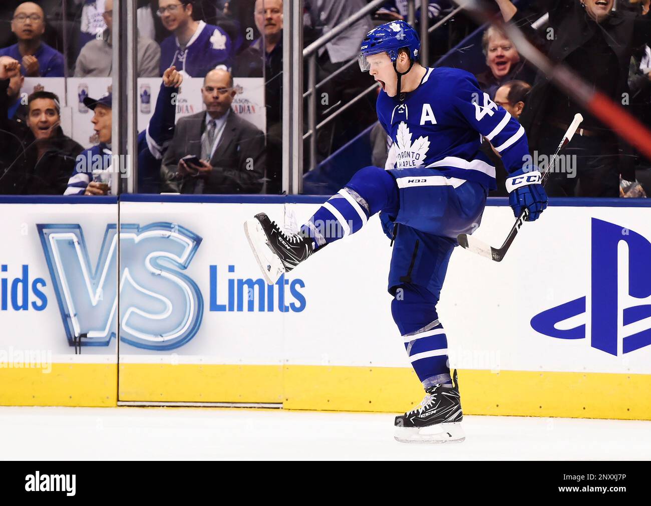 Toronto Maple Leafs defenseman Morgan Rielly (44) celebrates his goal ...