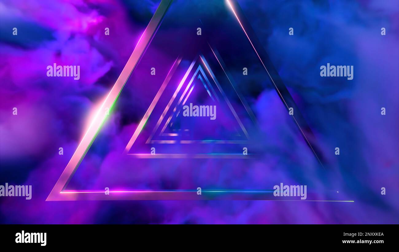 Flying inside futuristic abstract tunnel of metallic triangles and ...