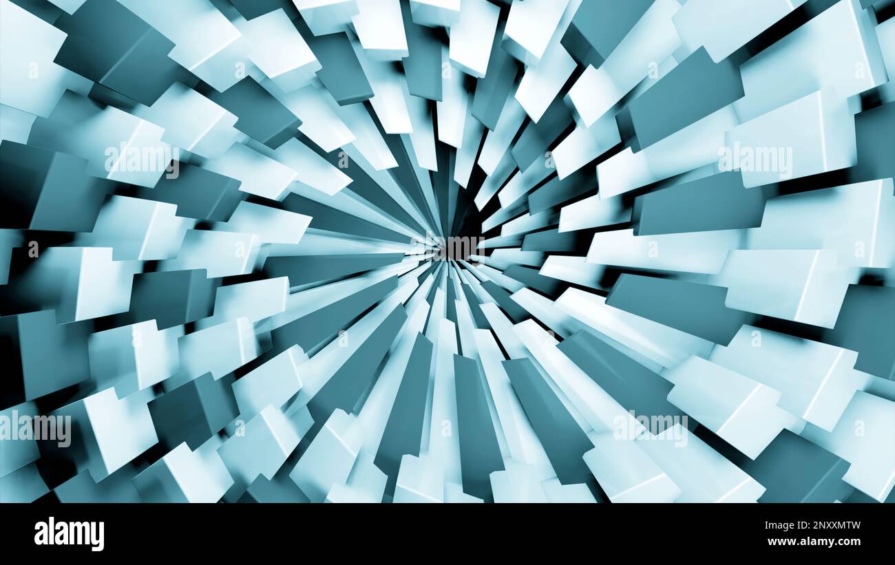 Blue and white rectangle spiral graphic animation. Design. Spreading ...