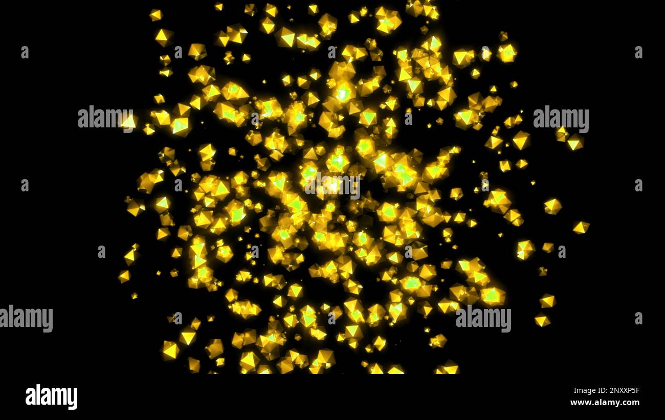 Shiny colorful glass particles flying isolated on a black background ...