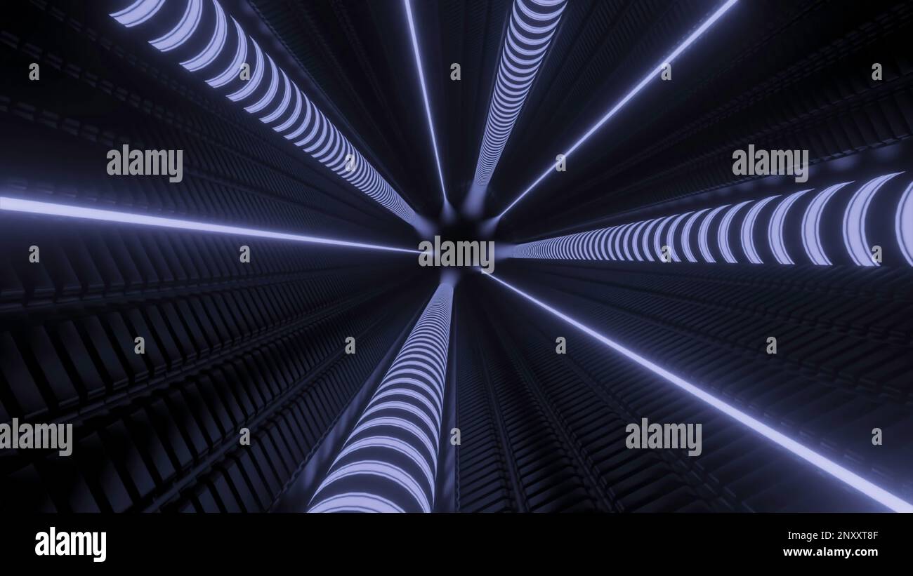 Futuristic 3d tunnel with neon technological pipe lines. Design ...