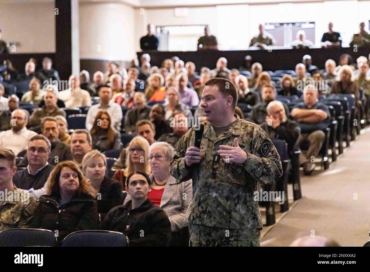 Chief of Naval Personnel Vice Adm. Rick Cheeseman, speaks at an all ...