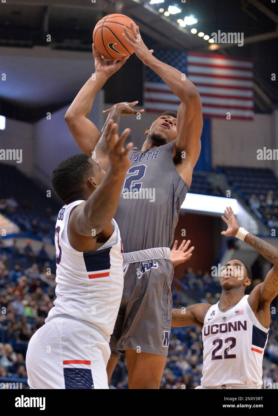 HARTFORD, CT - DECEMBER 02: Monmouth Hawks Forward Diago Quinn (32) is ...