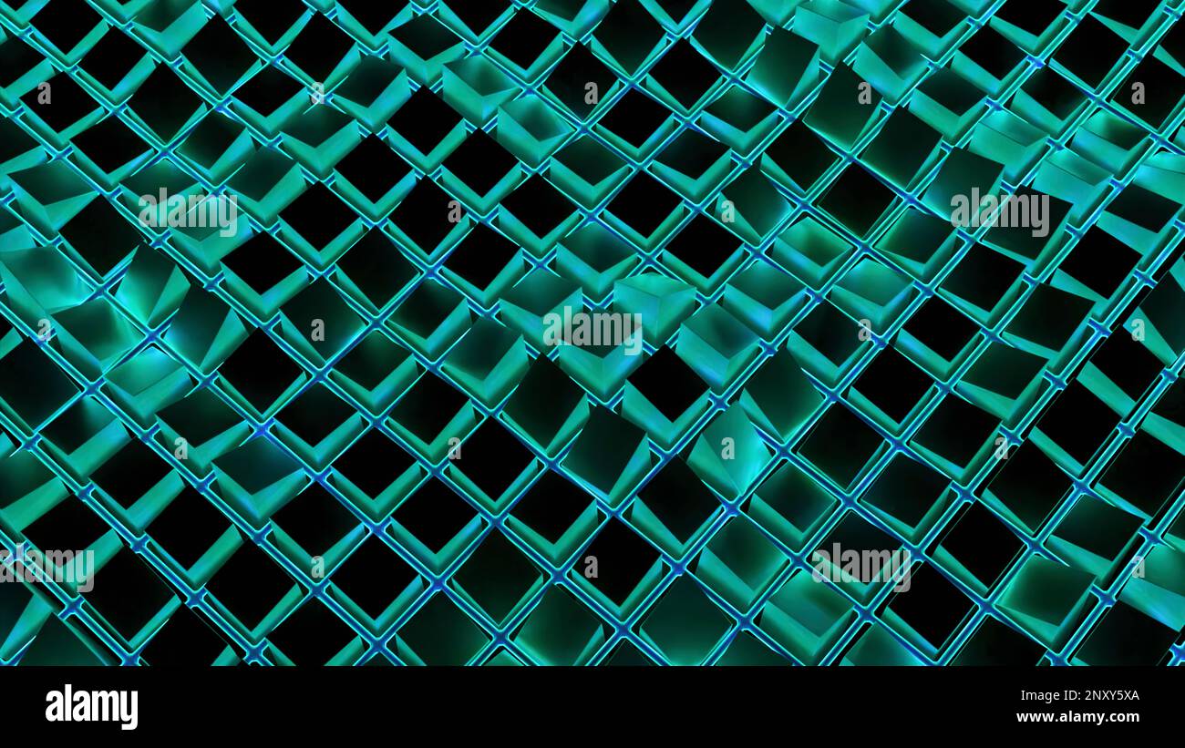 3d cubes move in neon cells. Design. Wave movements of squares in neon ...