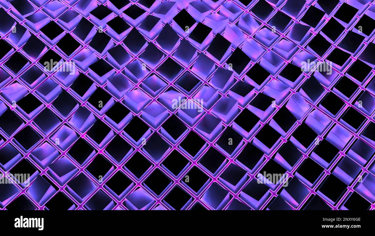 3d cubes move in neon cells. Design. Wave movements of squares in neon ...