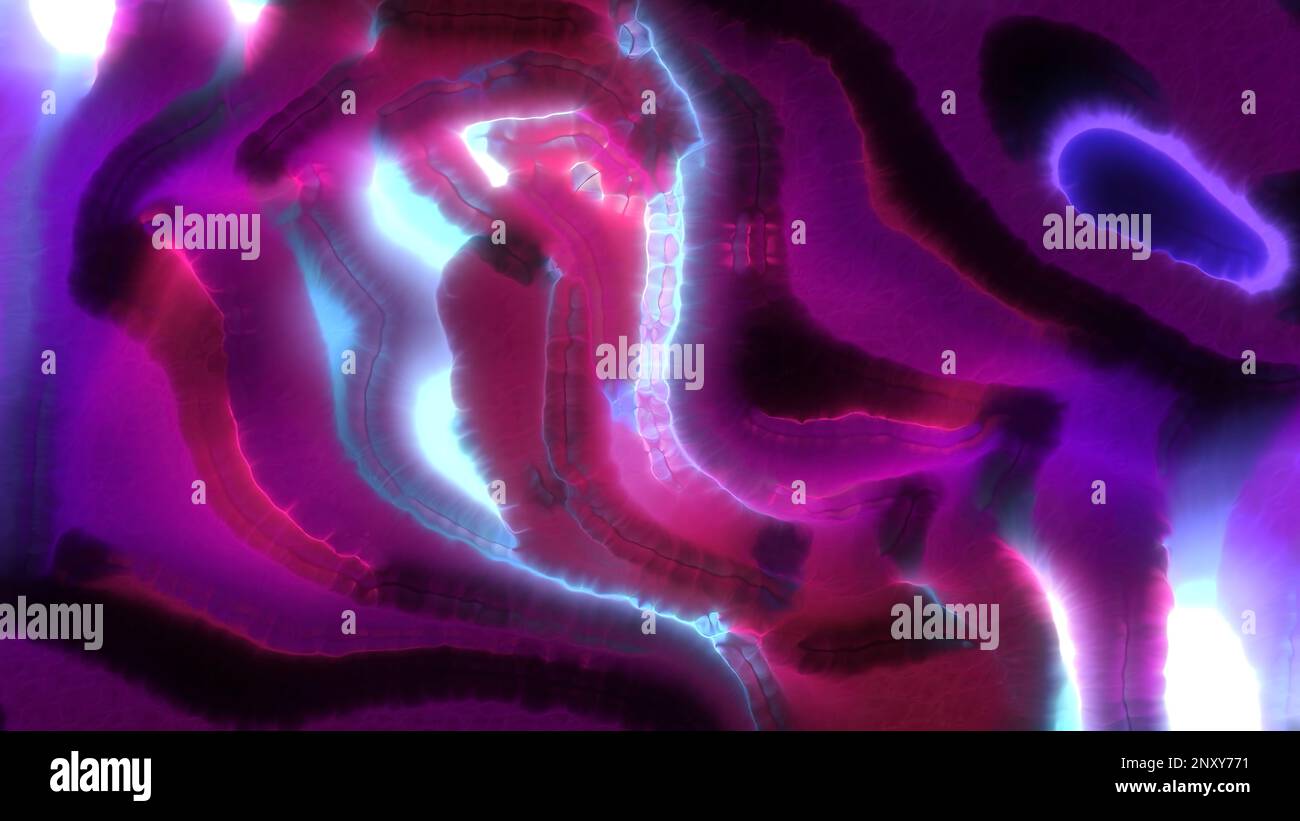 Psychedelic curved lines with colorful energy pulses. Motion. Colorful ...