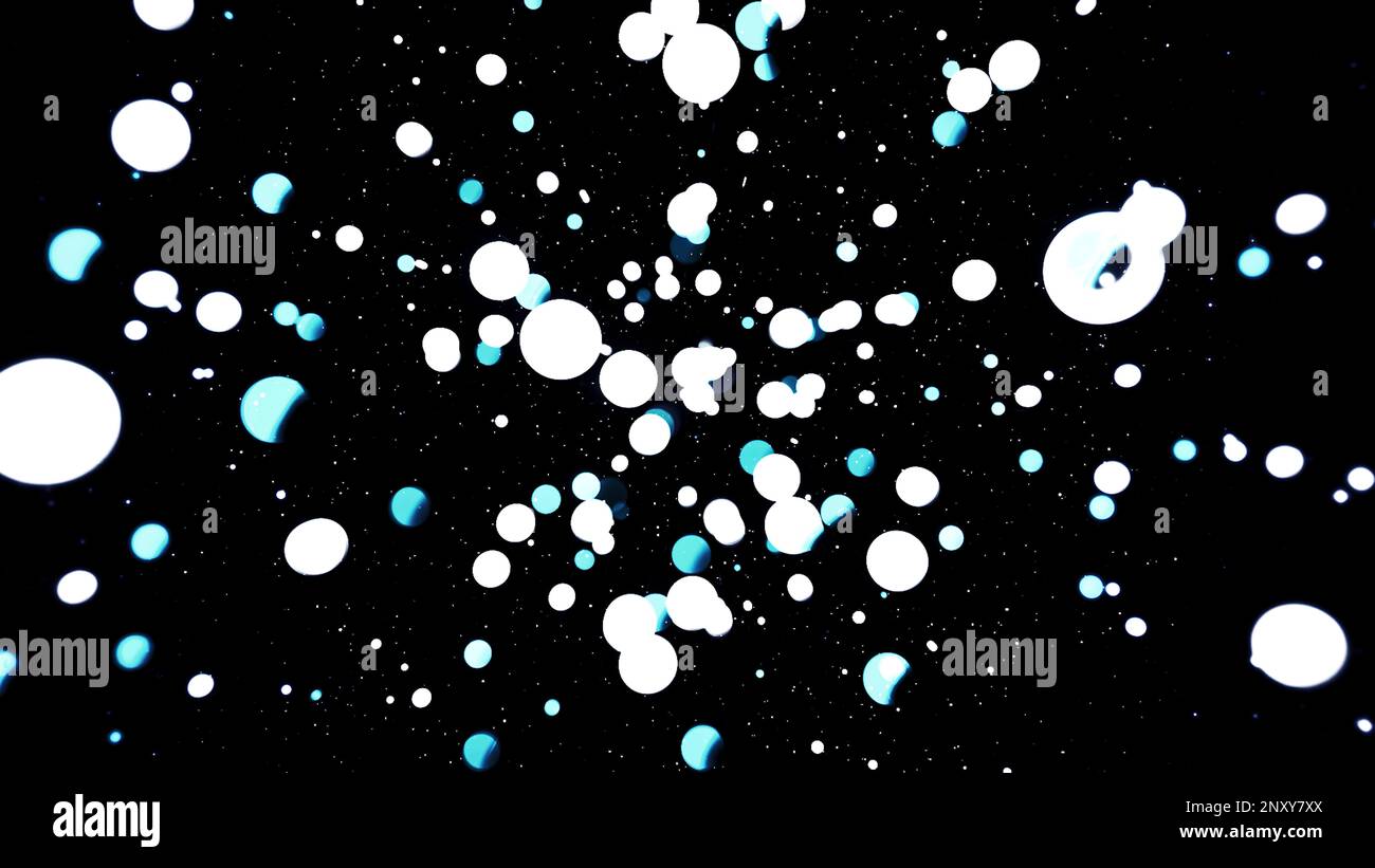 Flow of balls from point in space. Motion. Point stream with spreading ...