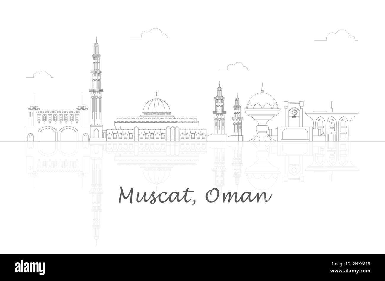 Outline Skyline panorama of city of Muscat, Oman - vector illustration ...