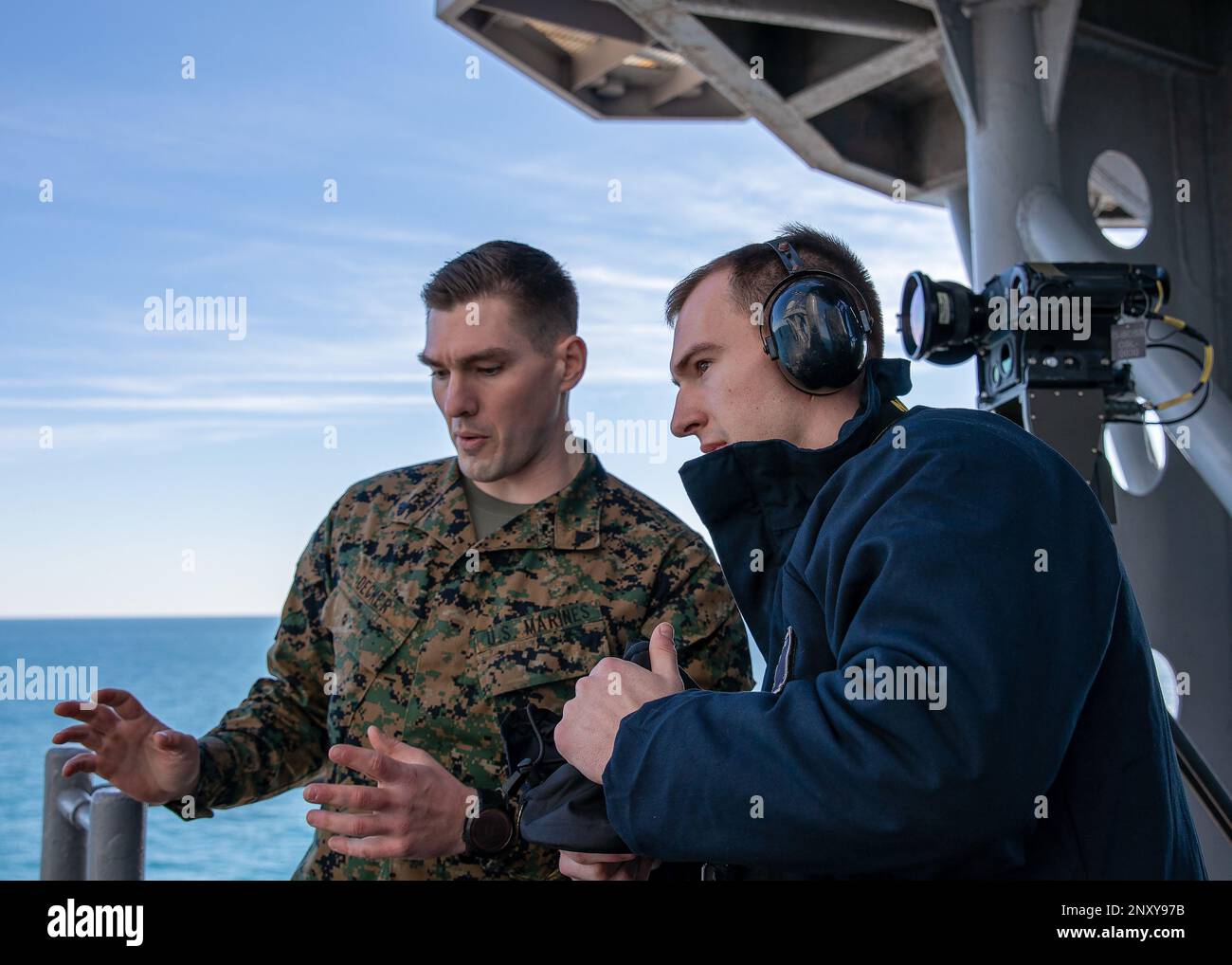 U.S. Marine Corps Cpl. Nathan Decker, a ground electronic transmission ...