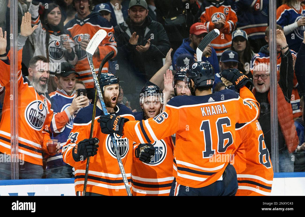 Edmonton Oilers' Zack Kassian (44), Mark Letestu (55), Eric Gryba (62 ...