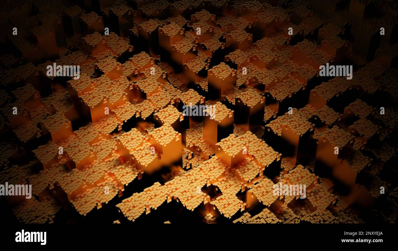 Surface of moving squares. Design. Squares moving in chaotic waves. 3D ...