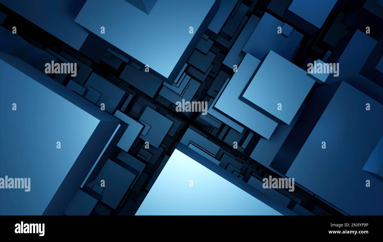 Movement through 3d space with cubes. Design. Tunnel with 3d lips in ...